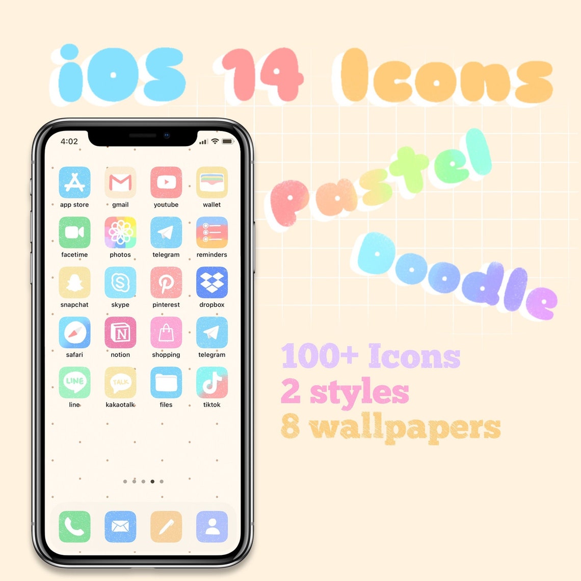 120 Cute Pastel Ios 14 App Icons Wallpapers Doodle Style - Etsy
