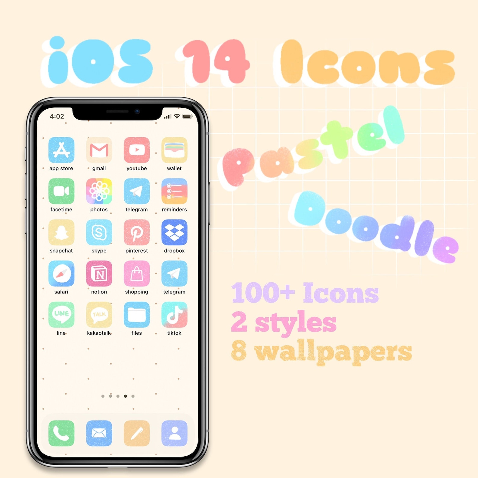 120 Cute Pastel Ios 14 App Icons Wallpapers Doodle Style - Etsy