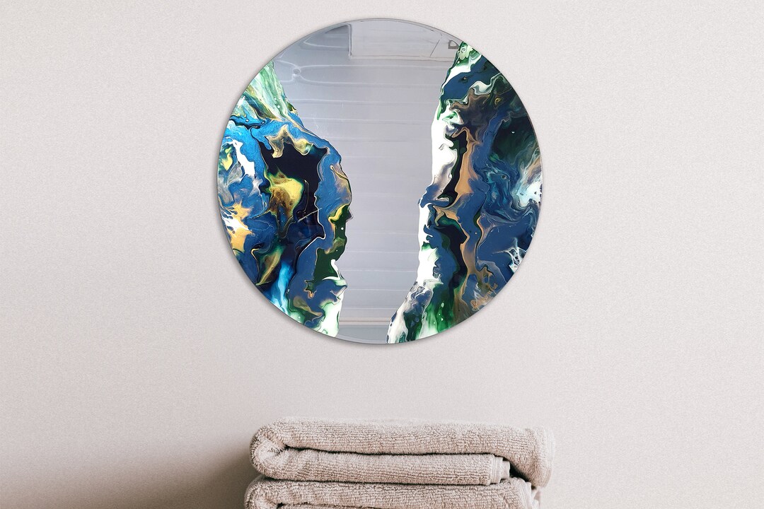 Original Acrylic Round Mirror Painting Space Inspired Art Hand Painted ...