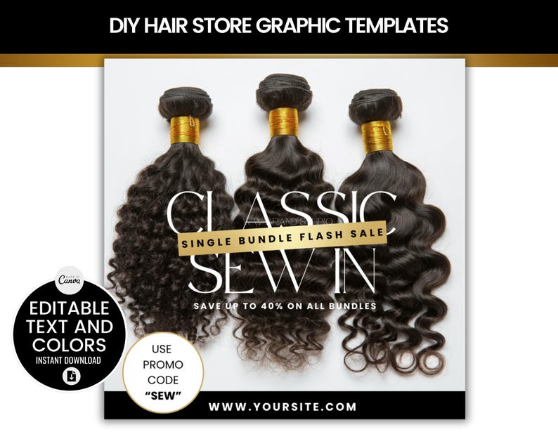 Editable Hair Business Graphic Templates | Canva DIY Marketing Bundle ...