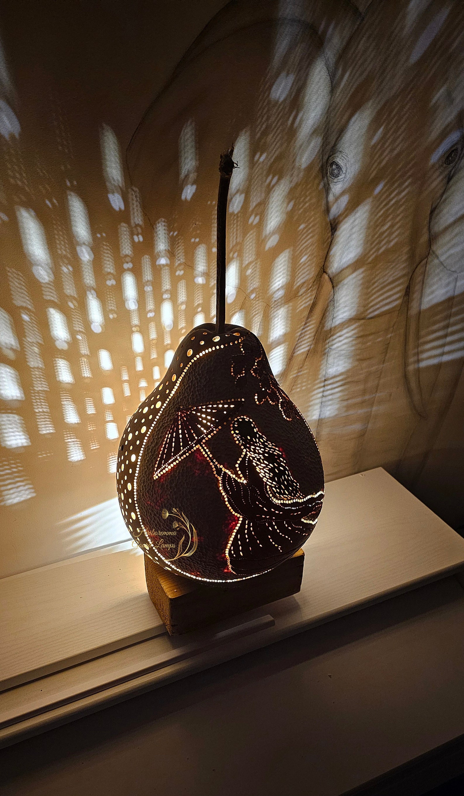 Engraved Gourd Lamp, Japanese Lady, Natural Materials, Eco Friendly ...