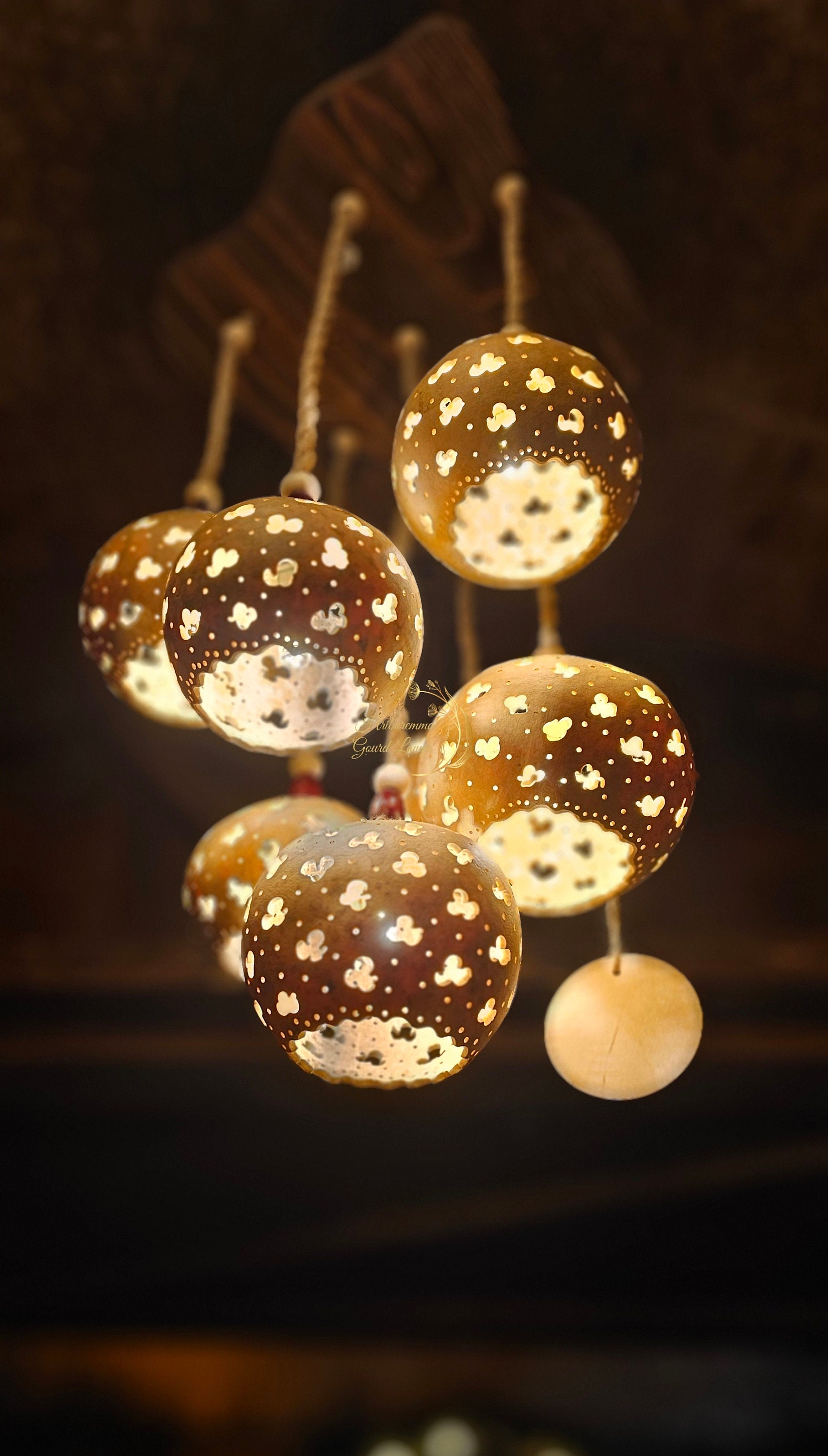 Hanging 7 Gourds Lamp, Wooden Pendant, Rustic Light Fixture, Chandelier ...