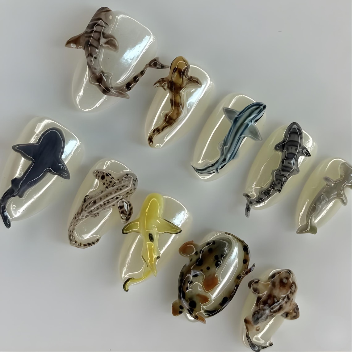 Shark Press on Nails, Ocean Animal Nail Art, 3D Fish Nails, Clear Jelly ...