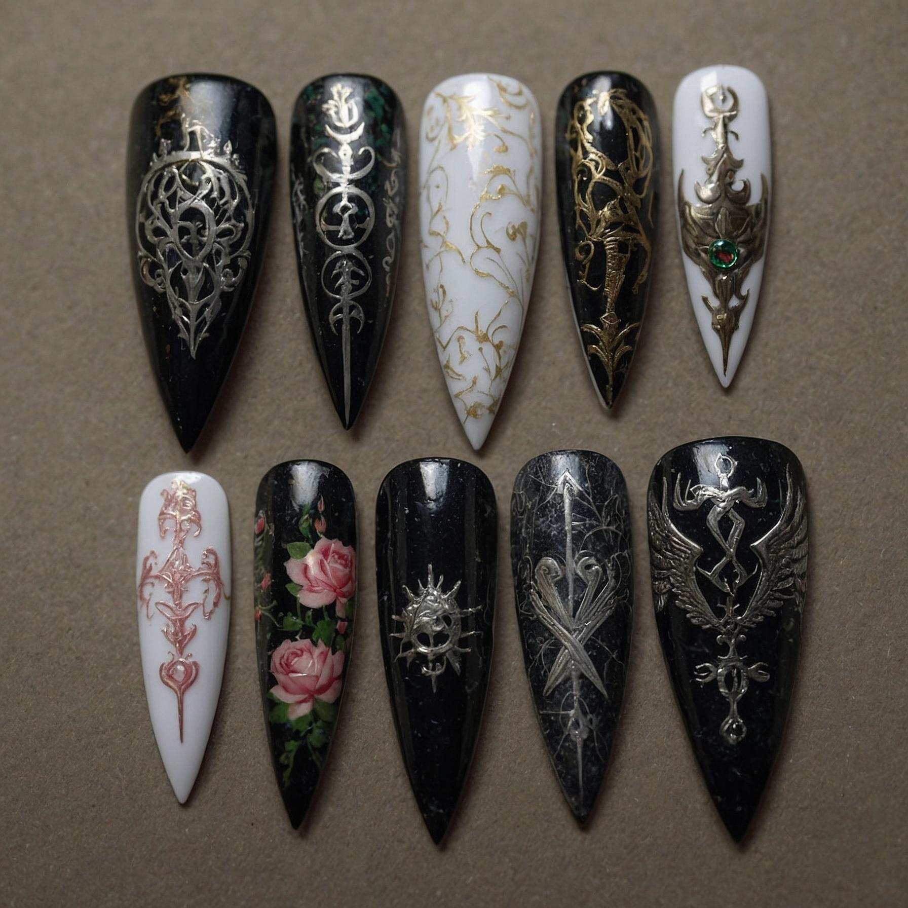 Gothic Rose Armor Press on Nails Set – Dark Fantasy 3D Nails, Black ...