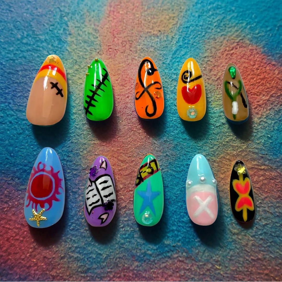 Inspired Sympol One Piece Nails,colorful Cartoon Press on Nails, Fun ...