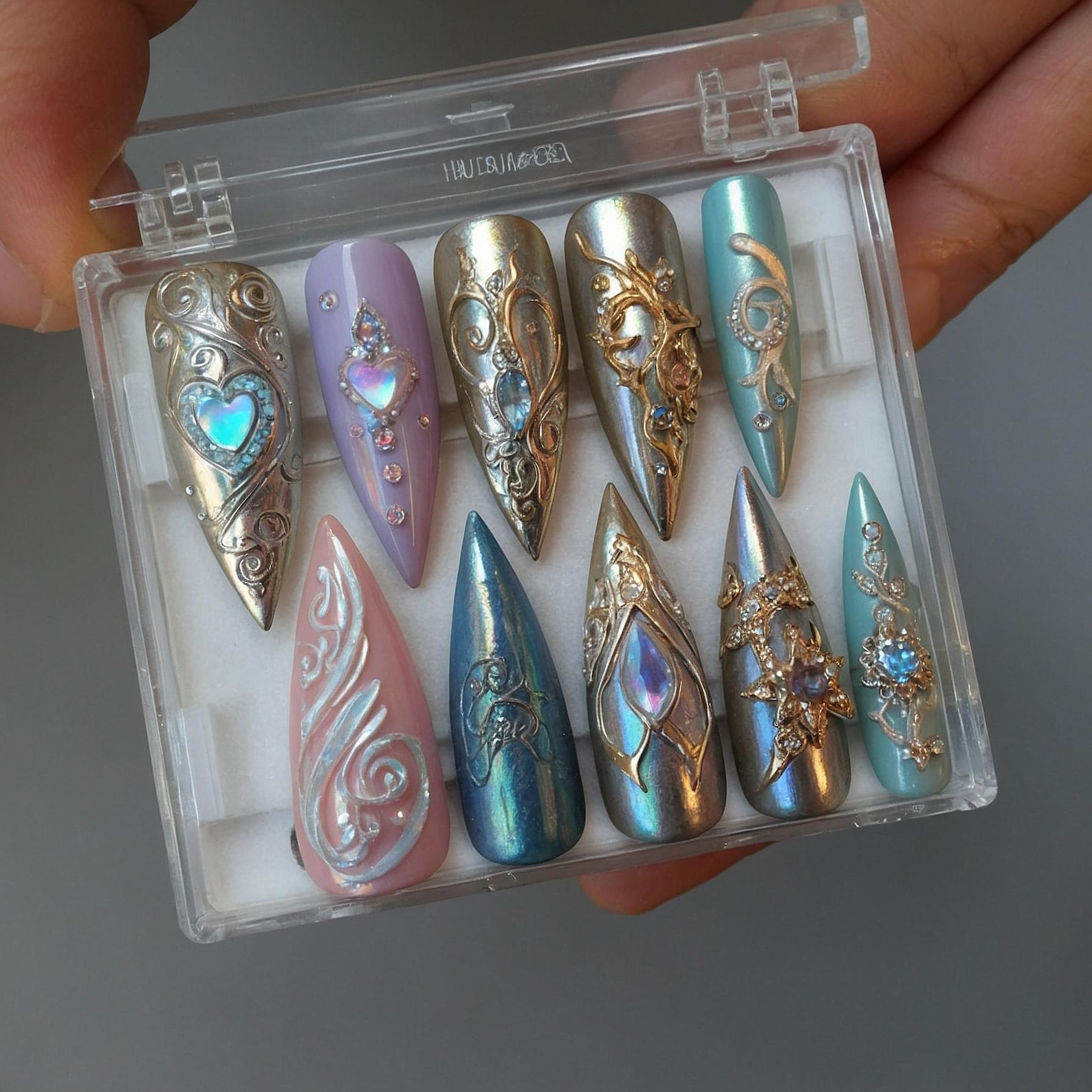 Aurora Jewel Press on Nails | Handmade Chrome Iridescent Nail Art ...