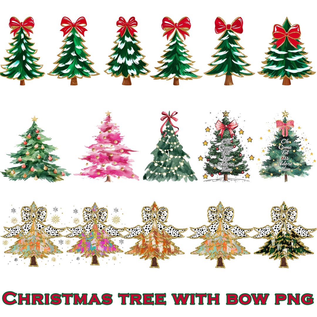 20 Girly Christmas Tree Bundle Png, Colorful Coquette Glitter Christmas ...