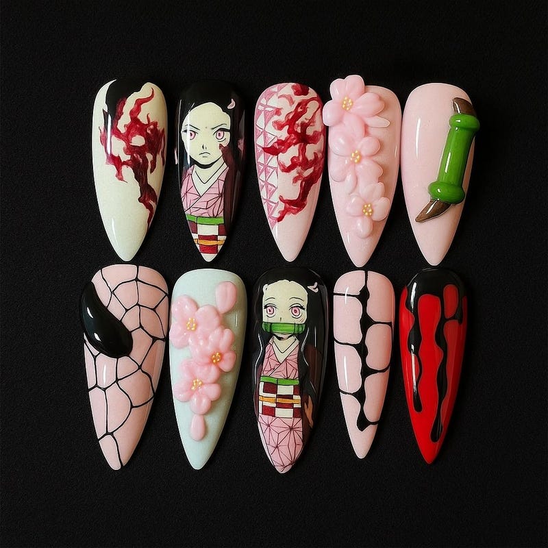 Nezuko Nails - Etsy