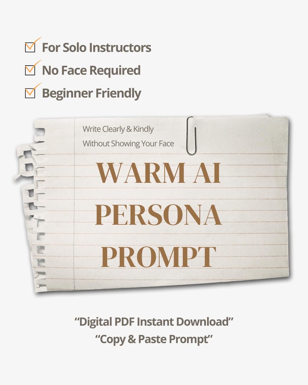 Warm AI Persona Prompt for Solo Instructors, Beginner Friendly (digital ...