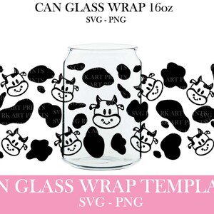 Cow Can Glass Wrap Svg, 16oz Libbey Wrap Svg, Cow Print Libbey Beer Can ...
