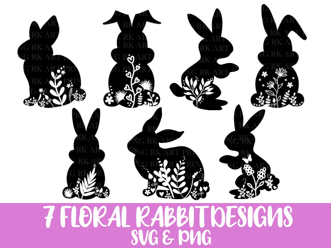 Floral Rabbit Svg Bundle. Rabbit Silhouette Svg. Flower Rabbit - Etsy