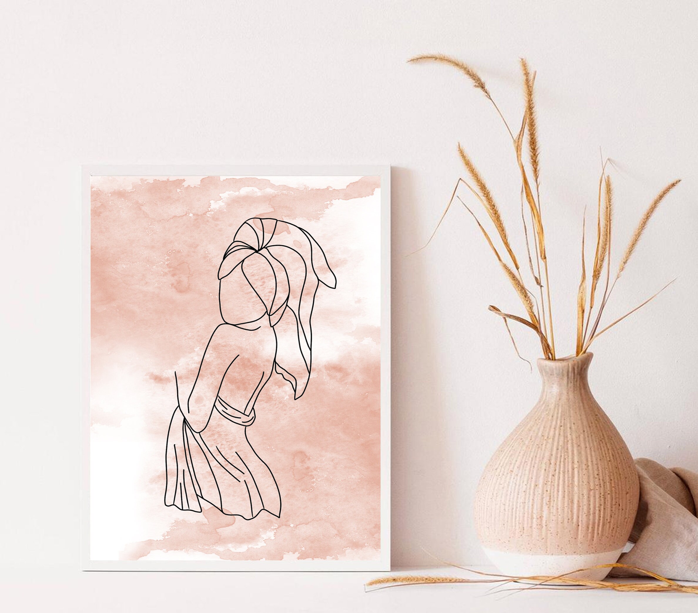 One Line Drawing Towel On Head Woman One Line Art Abstract Etsy