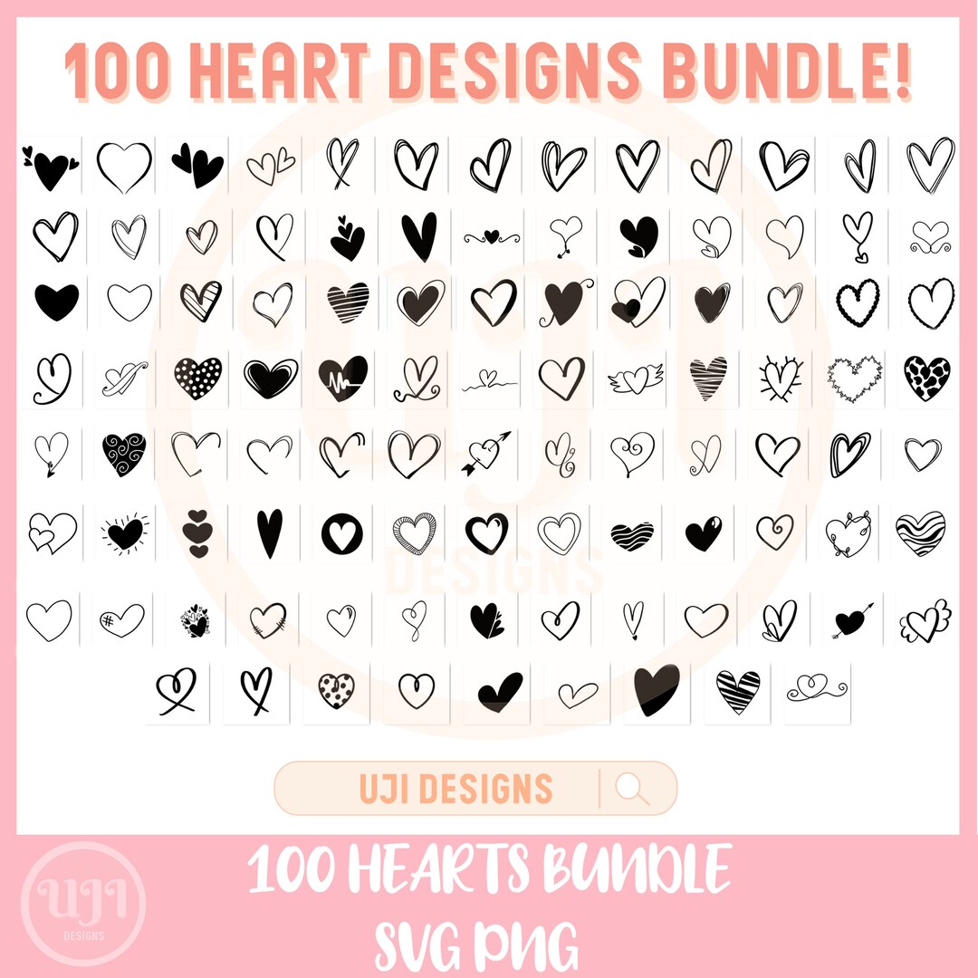 Heart SVG Bundle, Heart Clipart, Doodle Hearts, Valentines Svg, Hand ...