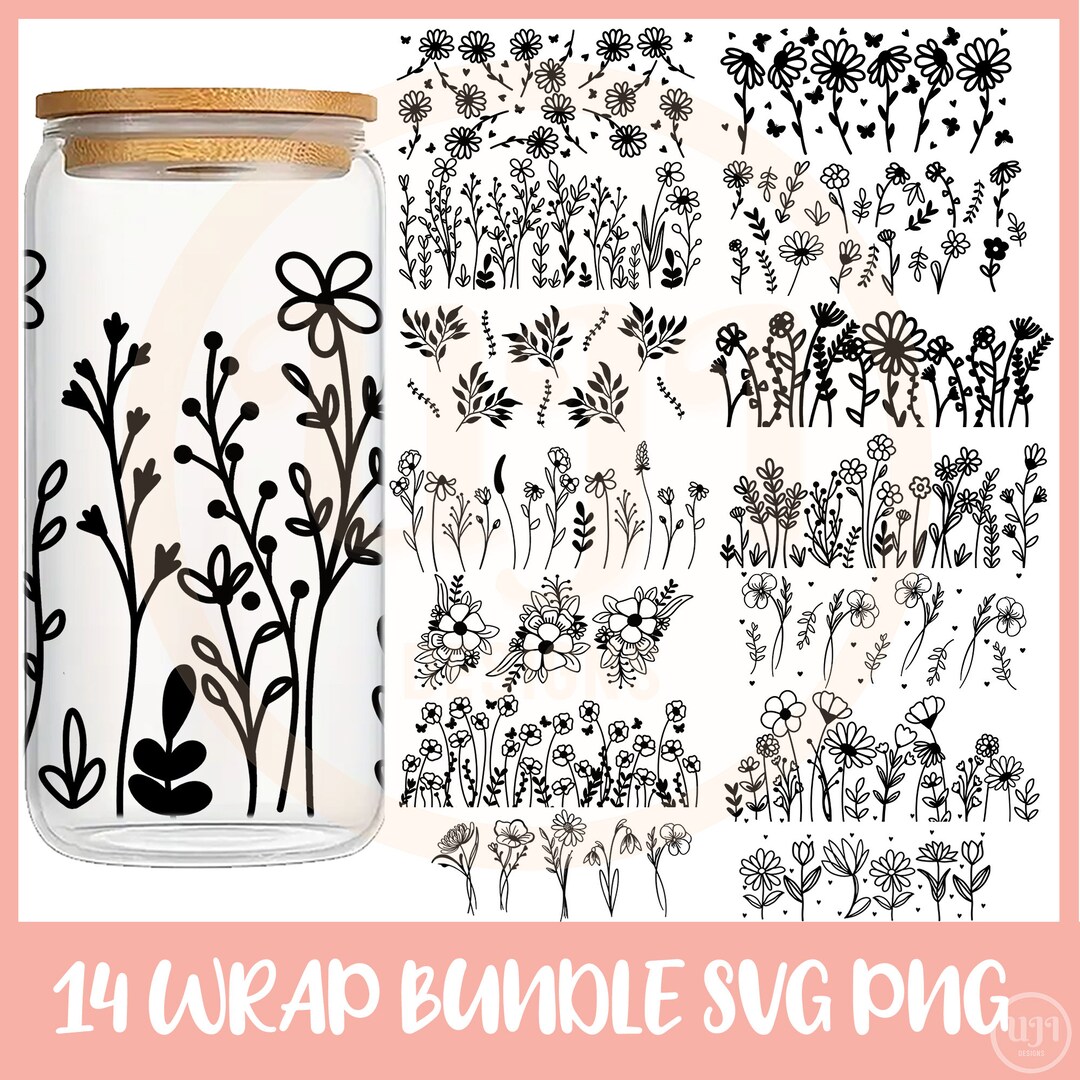 16oz Wildflower Libbey Glass Can Svg, Wildflower Glass Can Wrap Svg ...