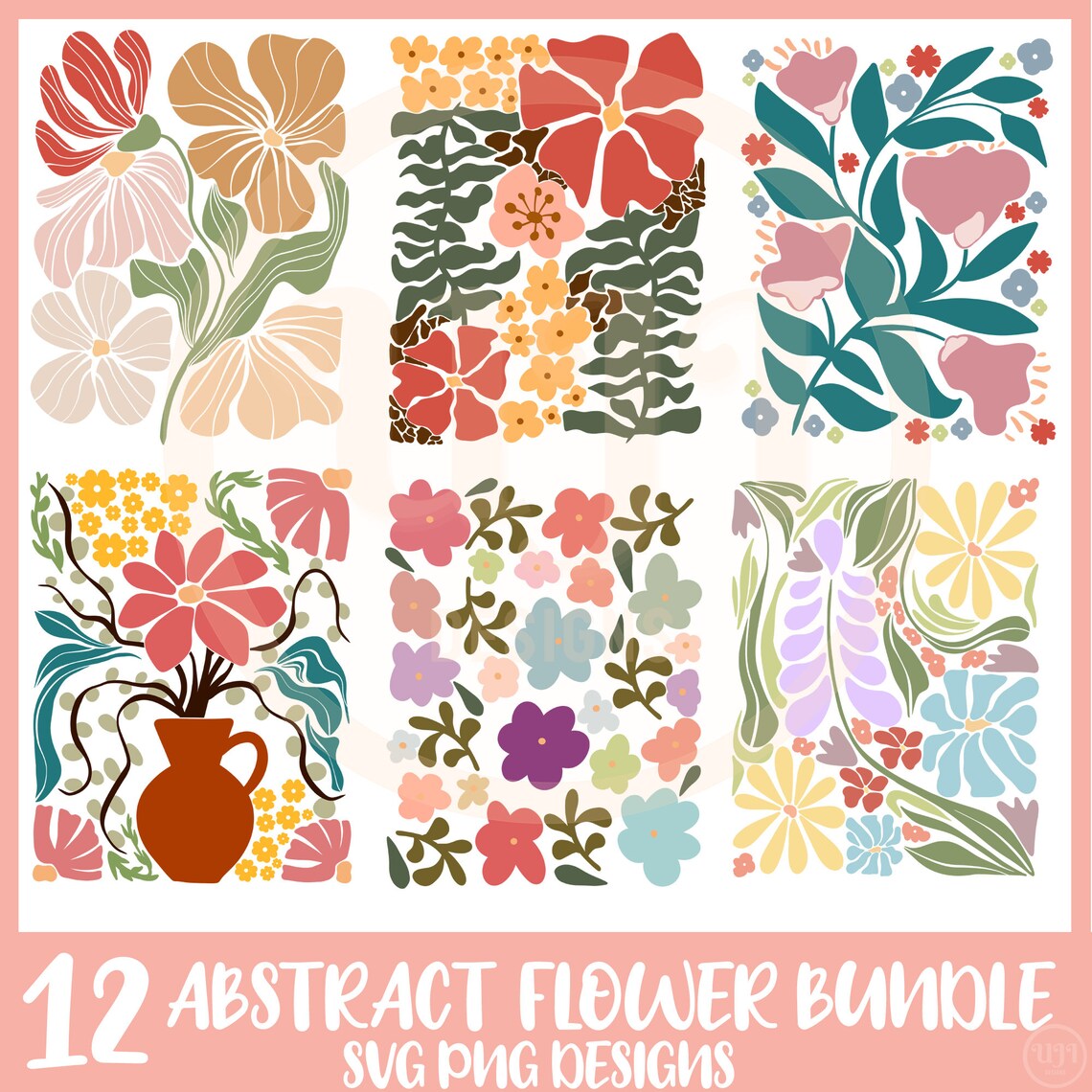 Abstract Flower SVG Bundle, Retro Flower Svg, Boho Flower Svg, Floral ...
