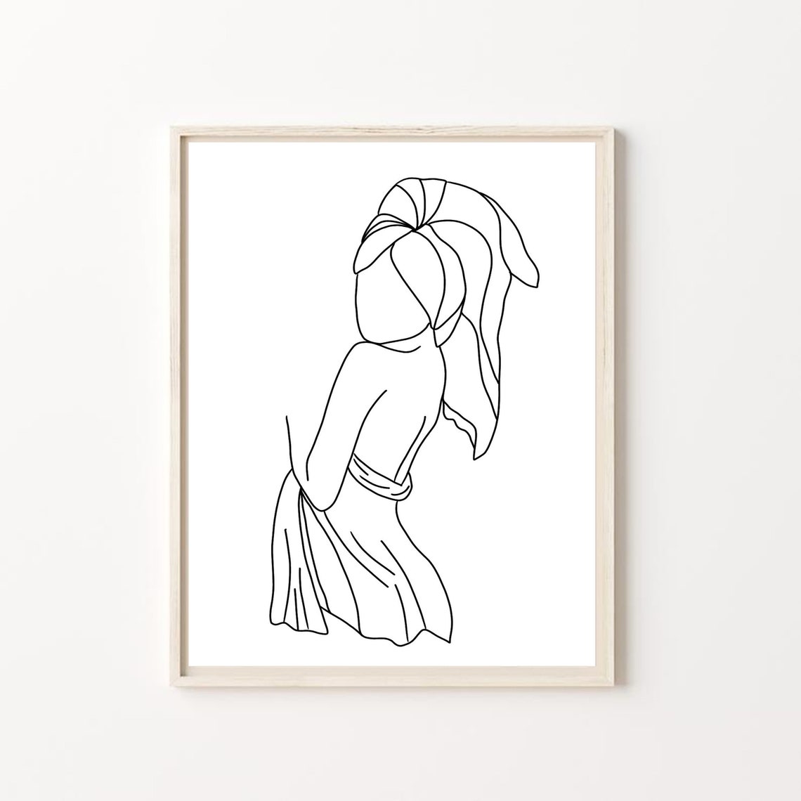 One Line Drawing Towel On Head Woman One Line Art Abstract Etsy