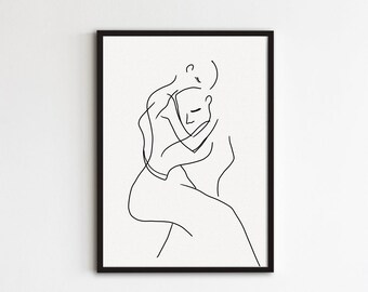 Couples Love Line Art Abstract Wall Print Minimalist - Etsy