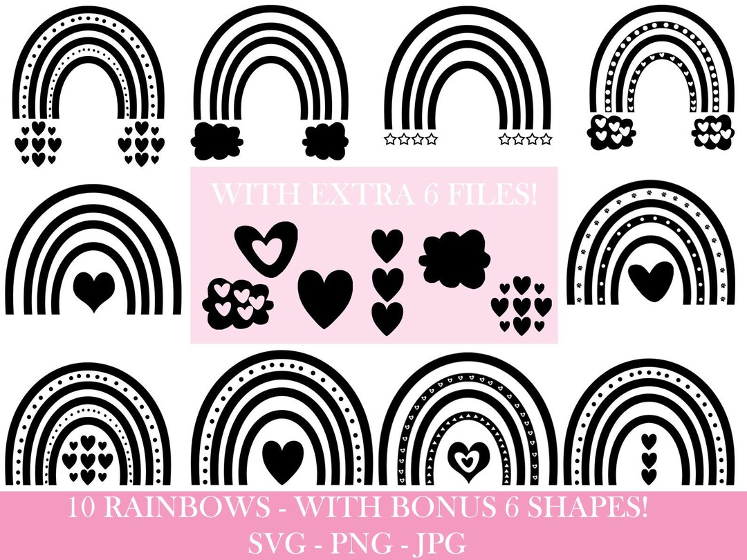 Rainbow Svg Clipart Bundle Hand Drawn Boho Rainbow Png Svg - Etsy