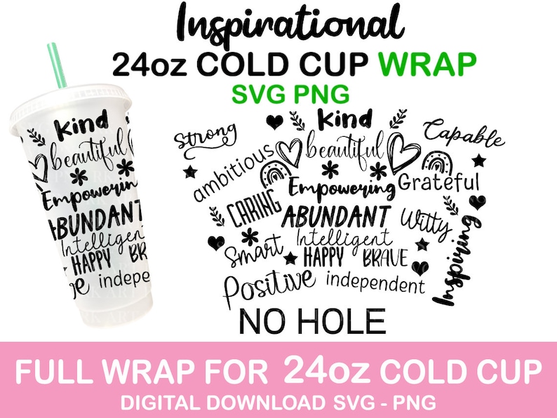 Positive Cup Template No Hole, Full Wrap Template Svg, Tumbler Template ...