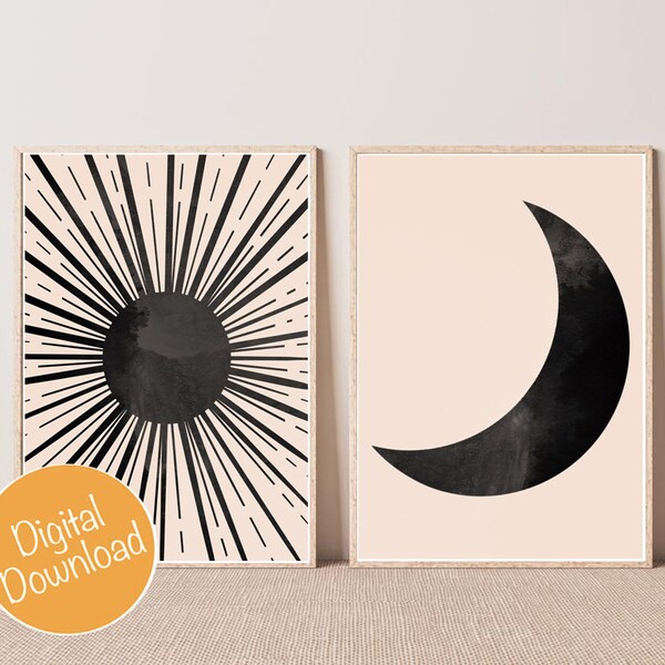Simple Sun and Moon Art - Etsy
