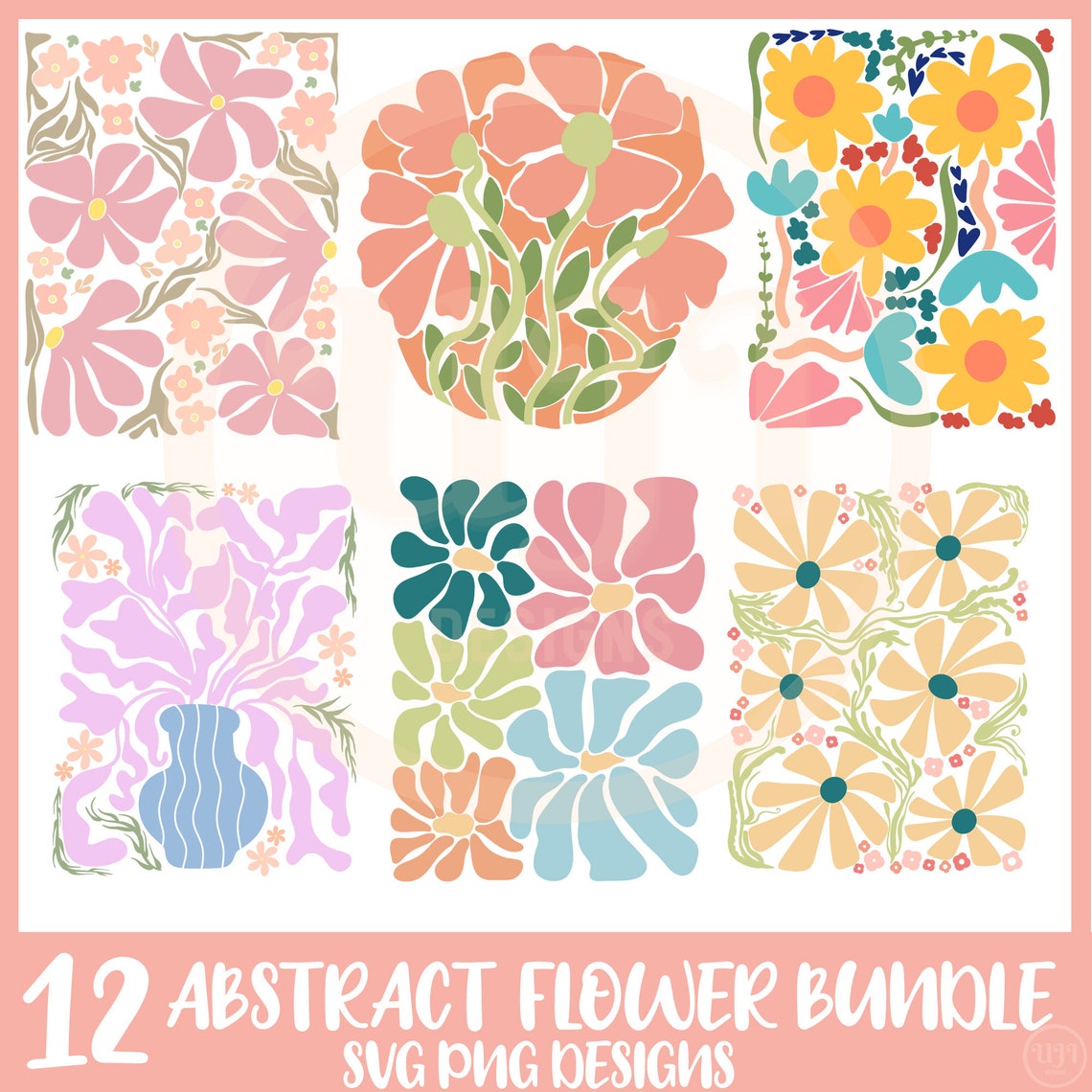 Abstract Flower SVG Bundle, Retro Flower Svg, Boho Flower Svg, Floral ...