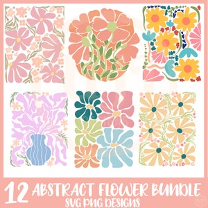 Abstract Flower SVG Bundle, Retro Flower Svg, Boho Flower Svg, Floral ...