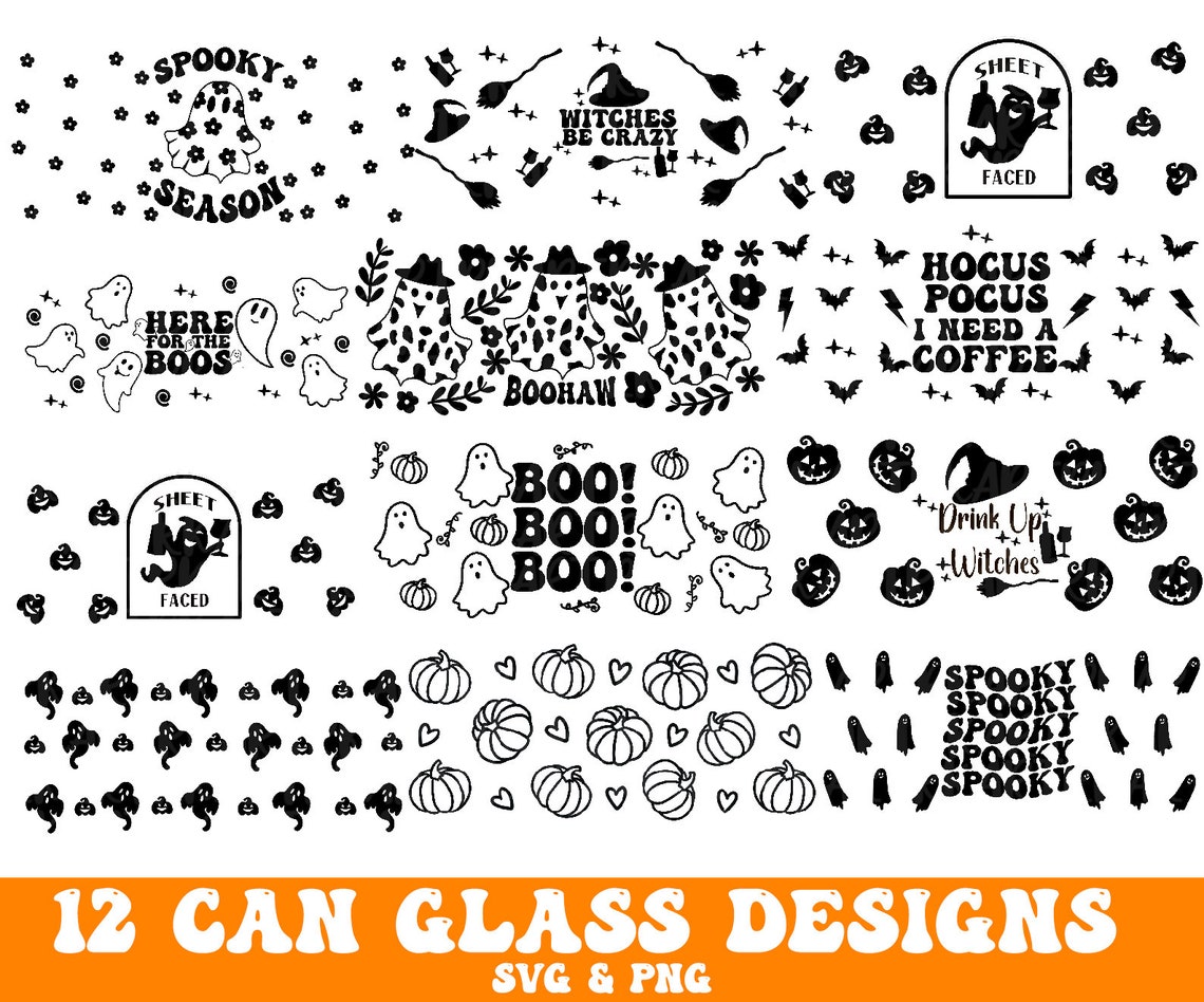 16oz Can Glass Wrap Bundle Halloween Can Glass Wrap Svg 16oz - Etsy