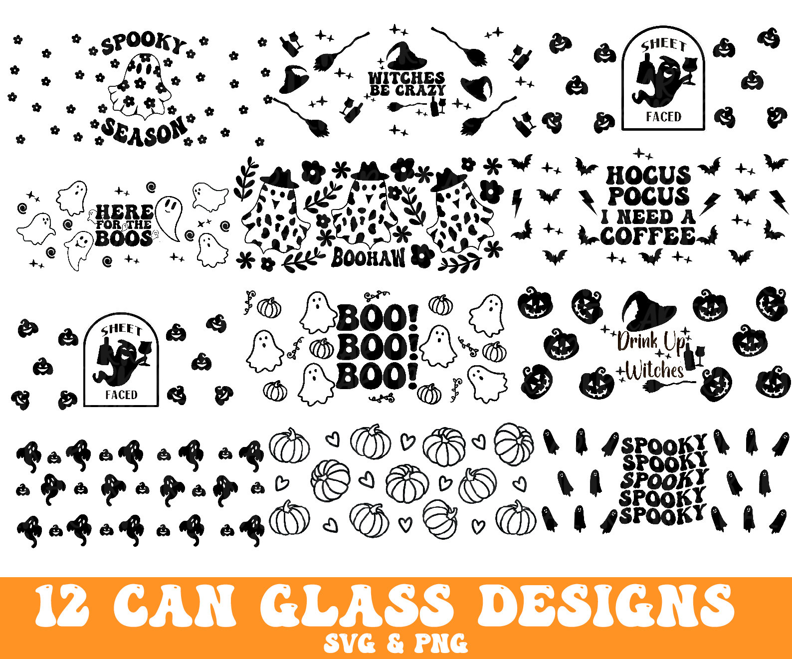 16oz Can Glass Wrap Bundle Halloween Can Glass Wrap Svg 16oz - Etsy