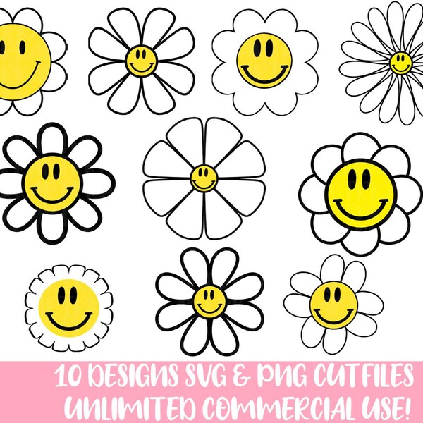 Flower With Smiley Face Svg - Etsy