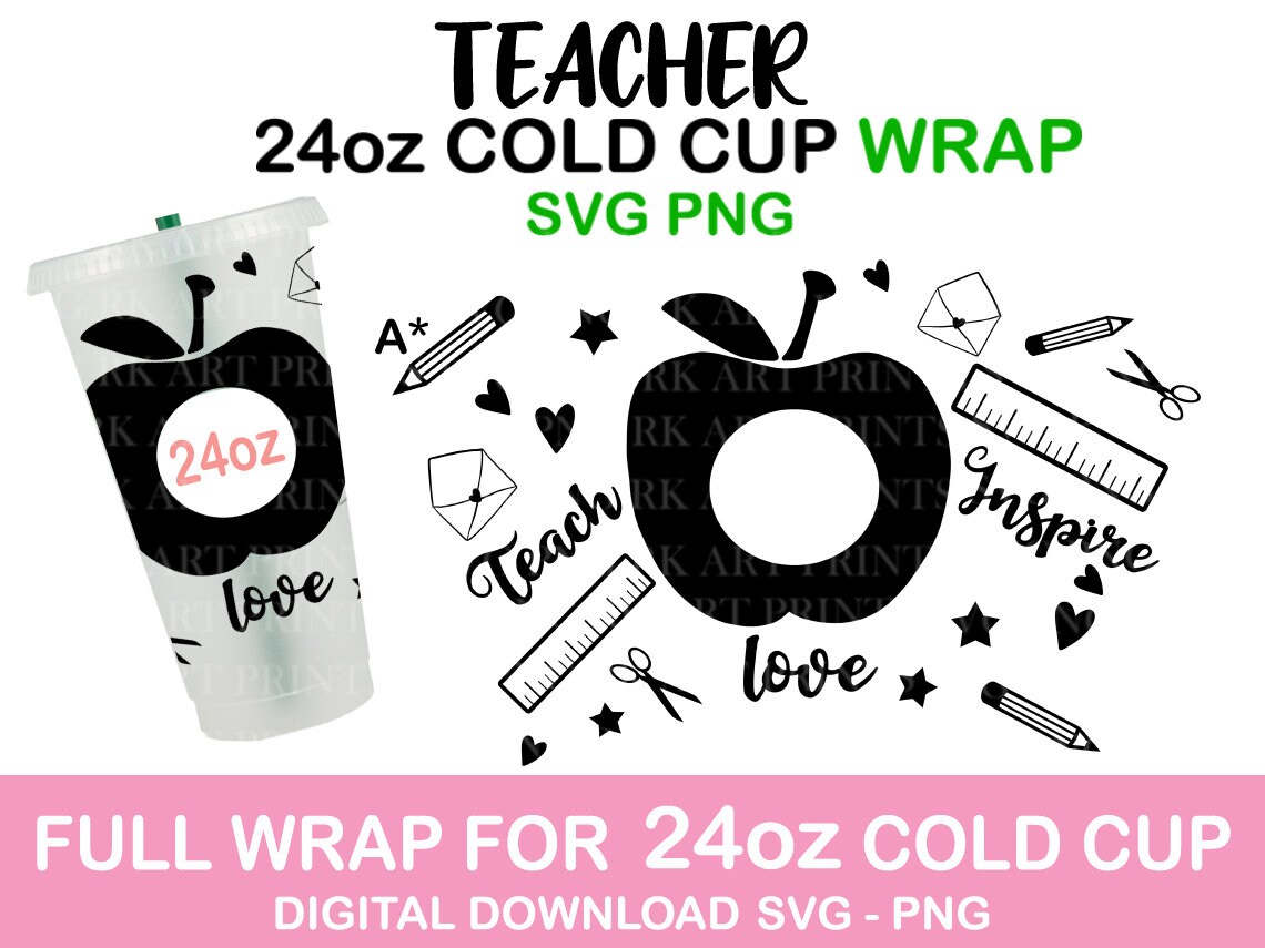 Teacher Wrap Svg Teach Love Inspire Cup Svg School Full Wrap | Etsy