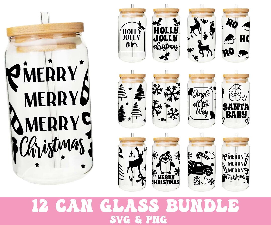 Christmas Can Glass SVG Bundle, 16oz Libbey Can Glass Wrap, Christmas ...