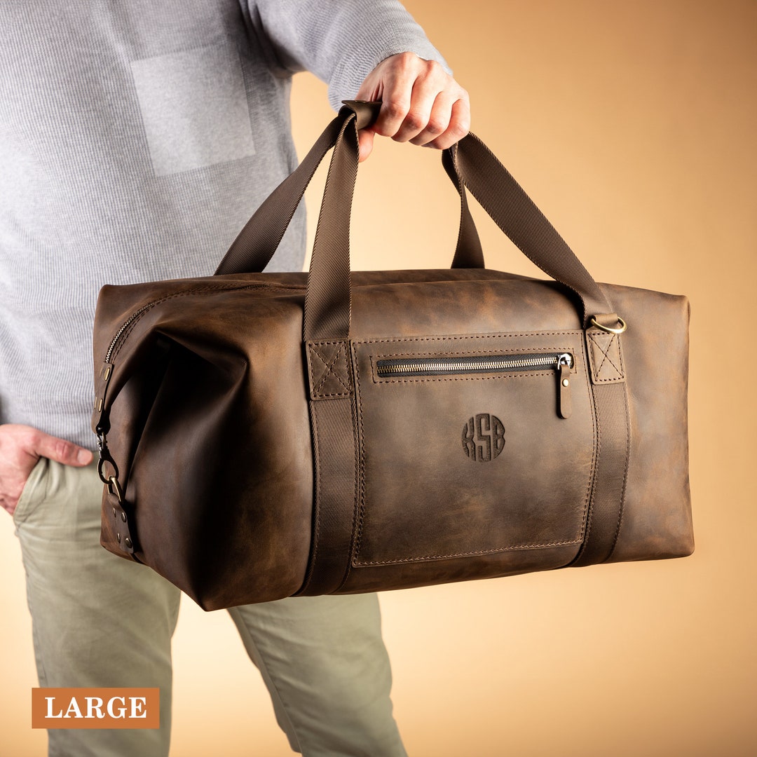 Personalized Fathers Day Gift, Brown Leather Duffle Bag for Dad ...