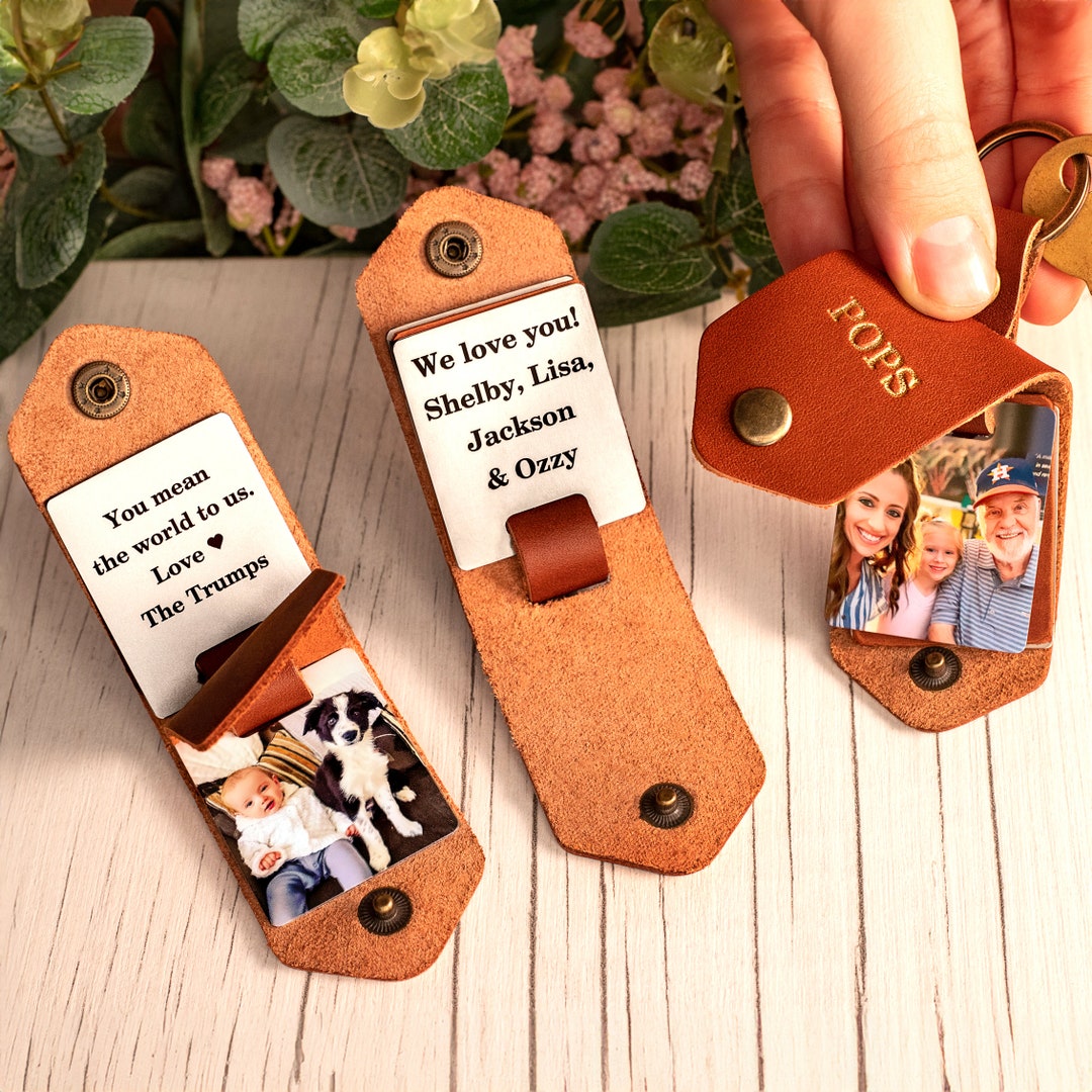 Grandpa Key Holder Gift, Photo Keychain, Grandpa Gift, Leather Photo ...
