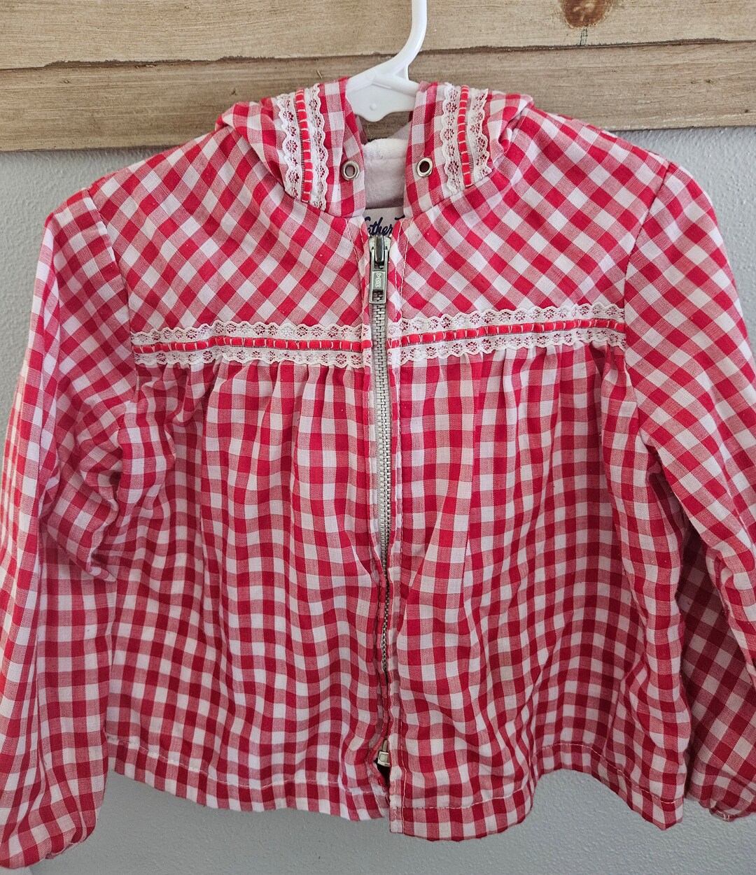 Vintage Toddler Spring Jacket White Red Checkered Pattern White Frilly ...
