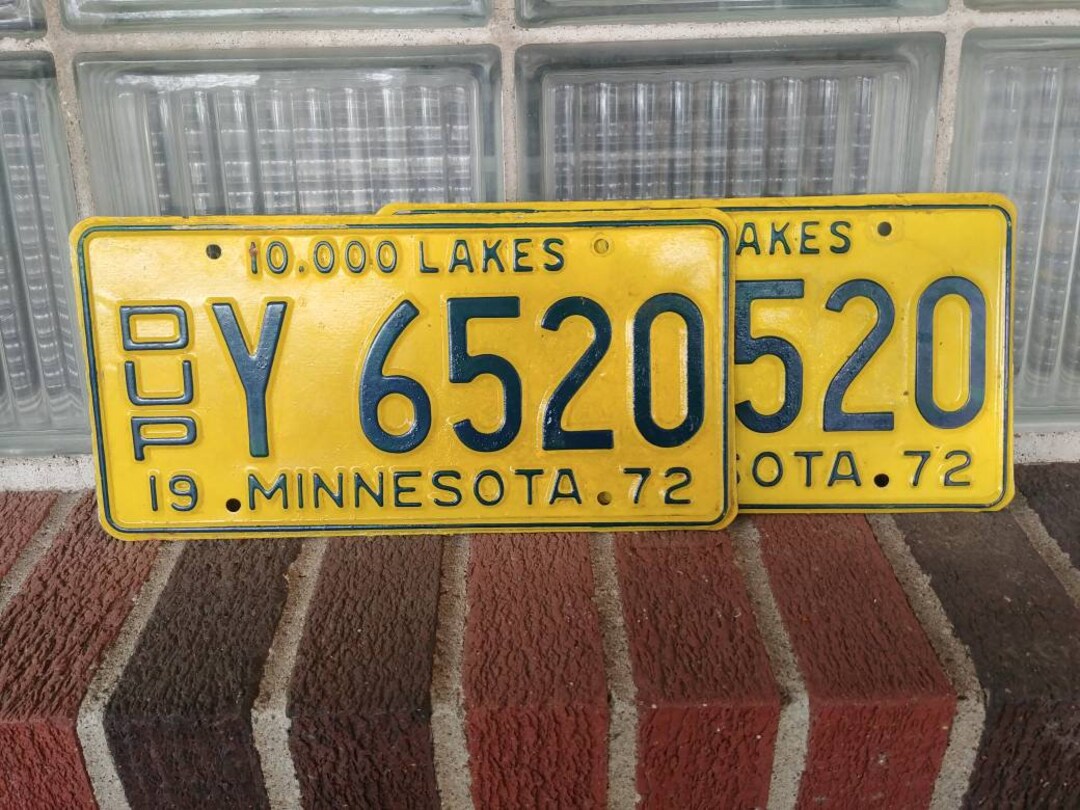Vintage Minnesota License Plate 1972 Duplicate Yellow 10,000 Lakes - Etsy