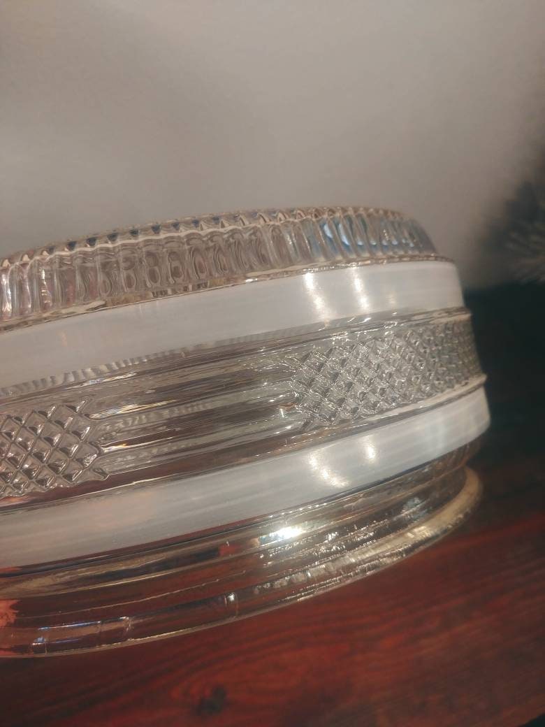 MCM Glass Light Fixture Cover Vintage Frosted Glass Bullseye Drum ...