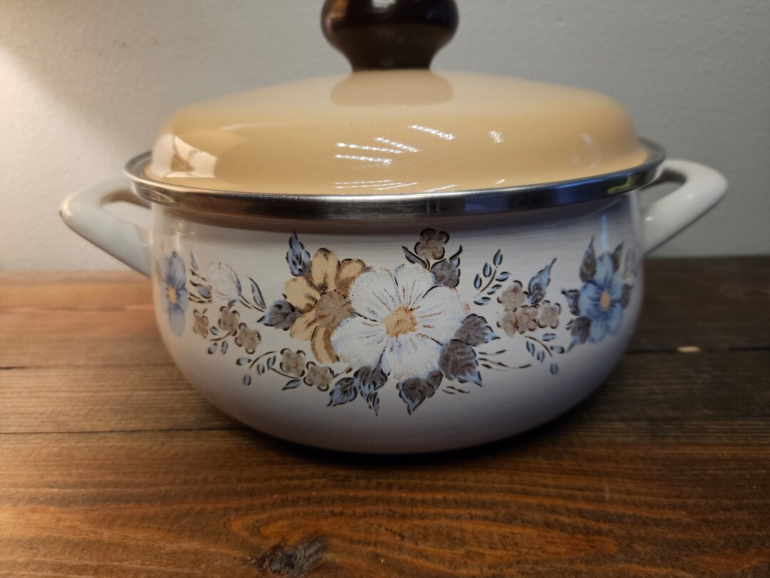 Vintage Enamel Stock Pot * Crowning Blue Floral Pattern - Etsy