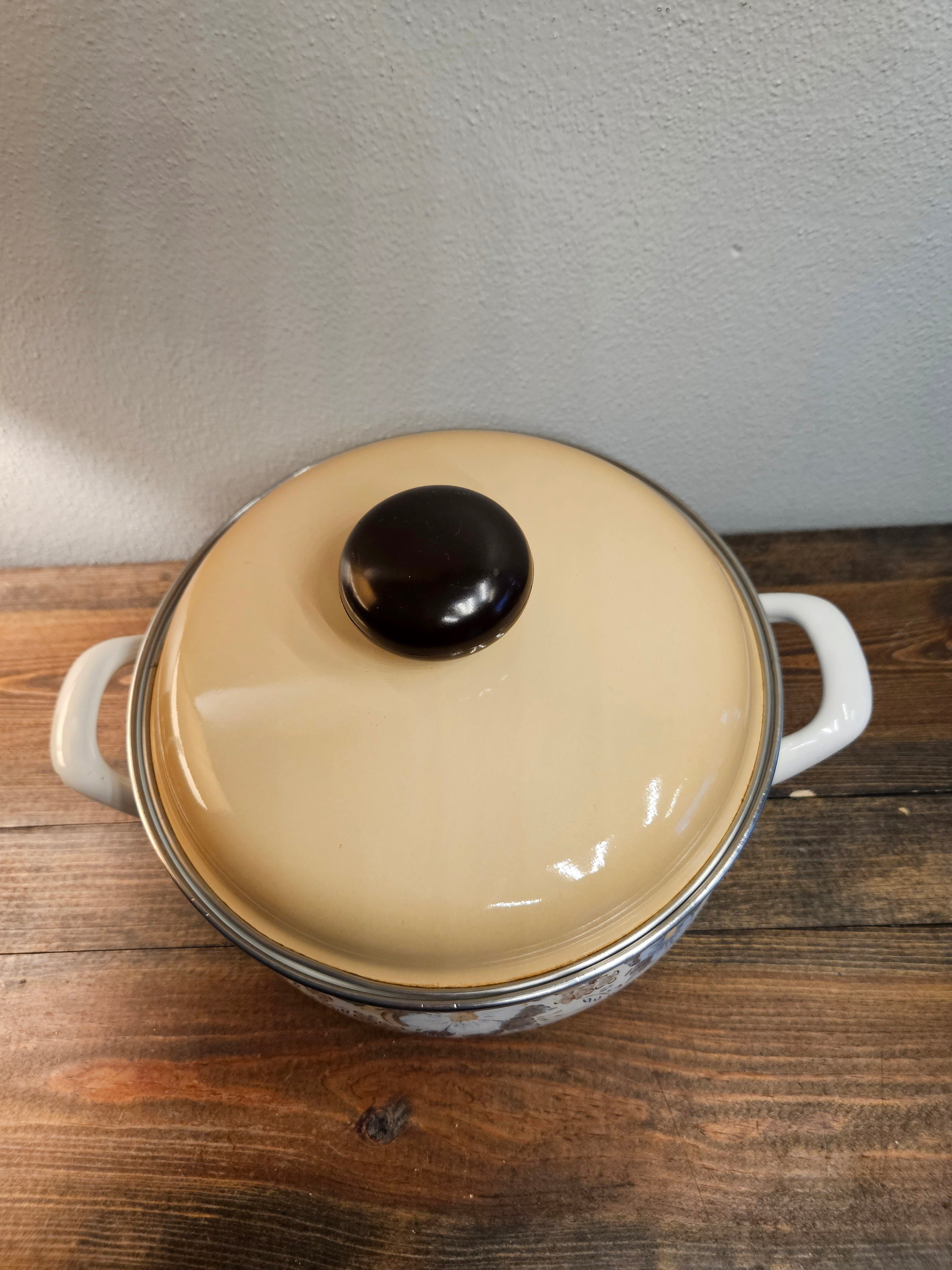 Vintage Enamel Stock Pot Crowning Blue Floral Pattern - Etsy