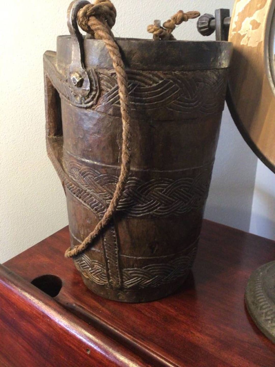 Antique Hand Carved Naga Milk Jug Primitive Wooden Water Pitcher Asian ...
