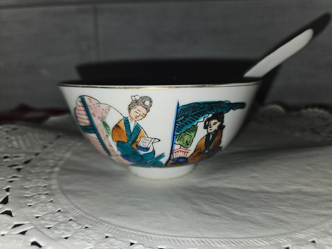 Vintage Geisha Japanese Soup Bowl and Spoon - Etsy