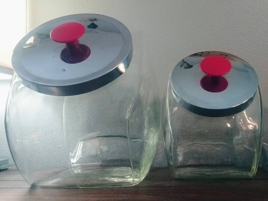 Vintage General Store Glass Canister Set With Tin Lids set of 2 / Candy ...