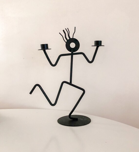 Vtg Postmodern Stick Figure Metal Candle Holder Dancing Man - Etsy UK
