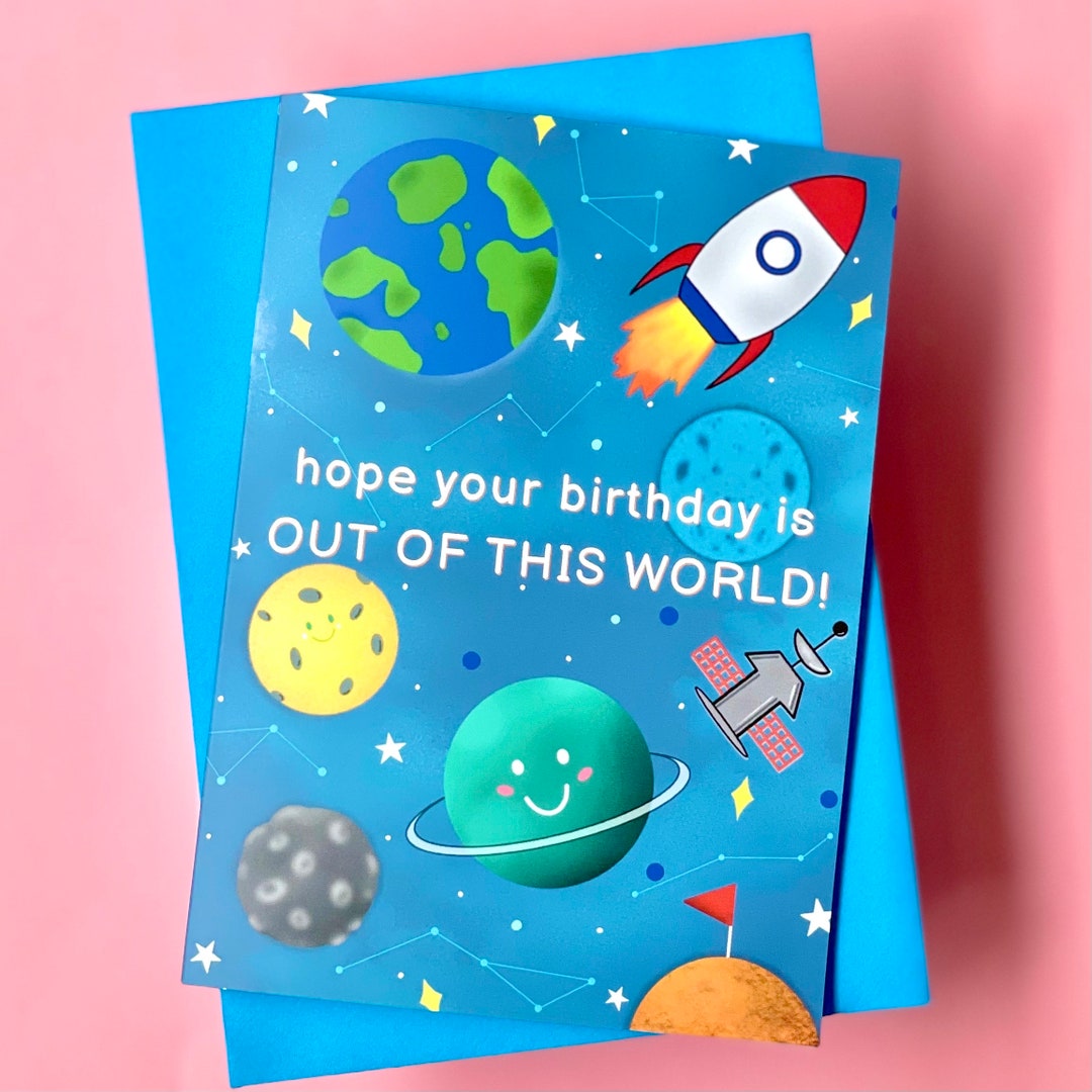 Out of This World Space Themed Birthday Card - Greeting Card ...