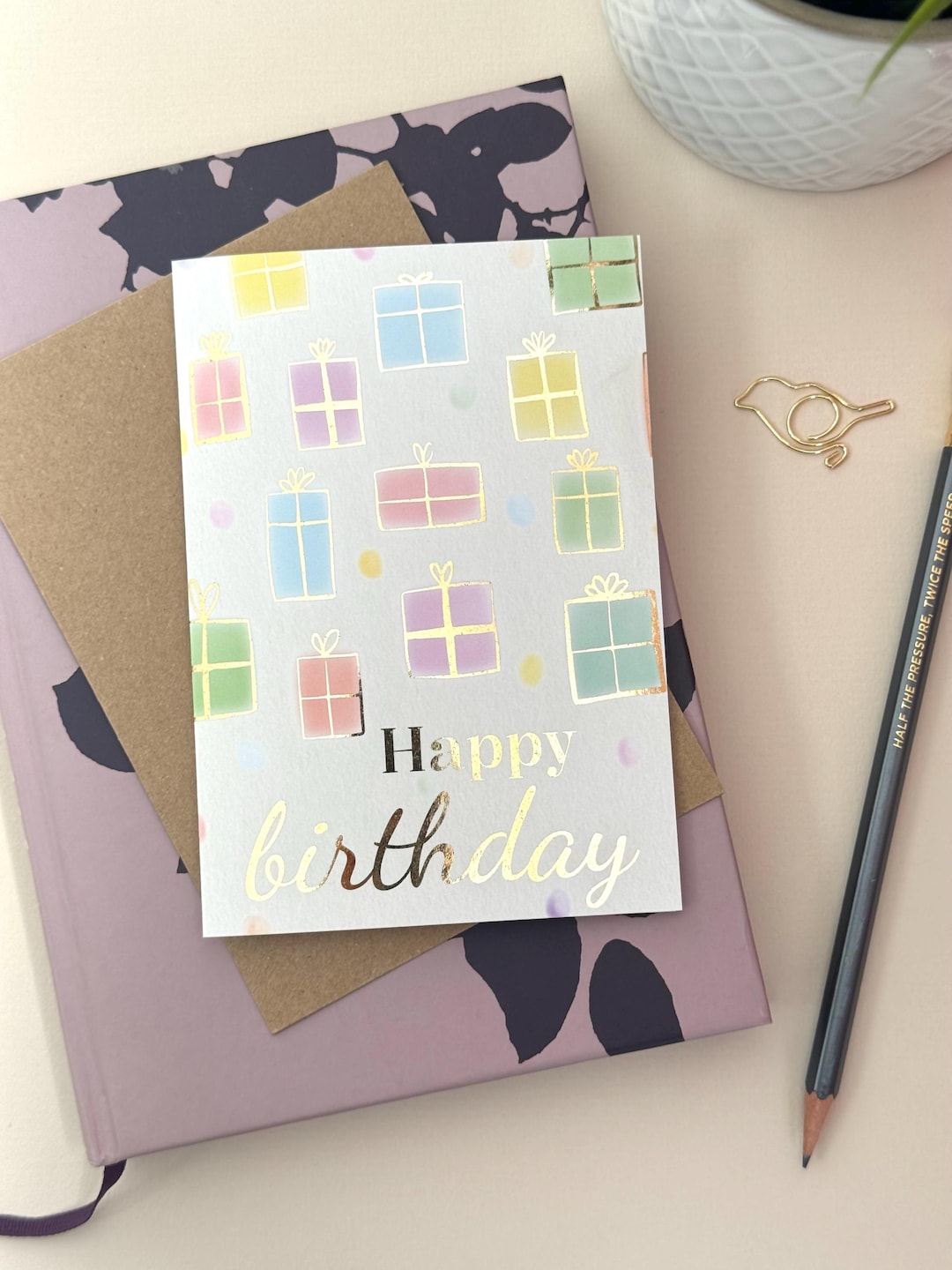 Birthday Present Wishes Greeting Card - Gold Foiled - Cards for ...