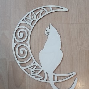 Wooden Cat and Moon Sign, Animal Figure, Geometric Cat, 3D Wall Art ...
