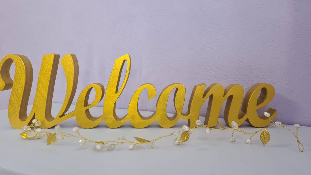 WELCOME Wooden Gift Freestanding Sign, Personalised Sign, Housewarming ...