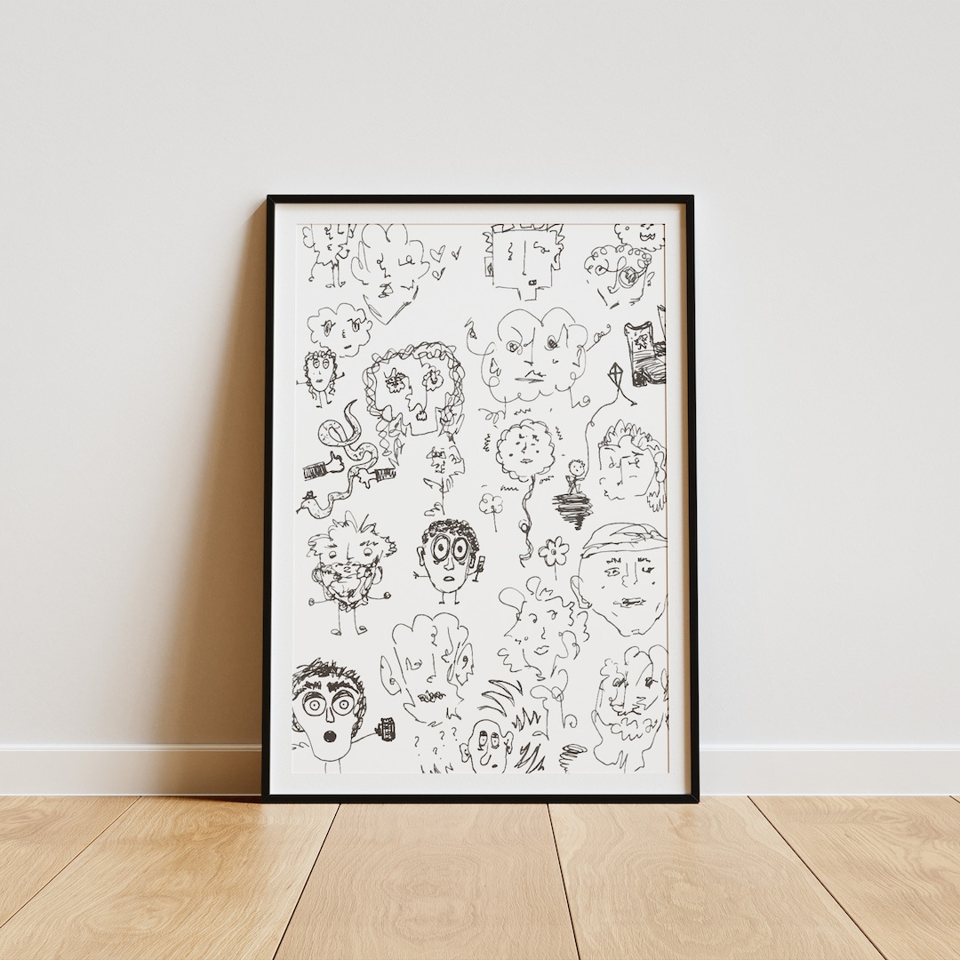 Doodle Dudes Print - Hand Drawn, Picasso Inspired Sketch Art for Modern ...