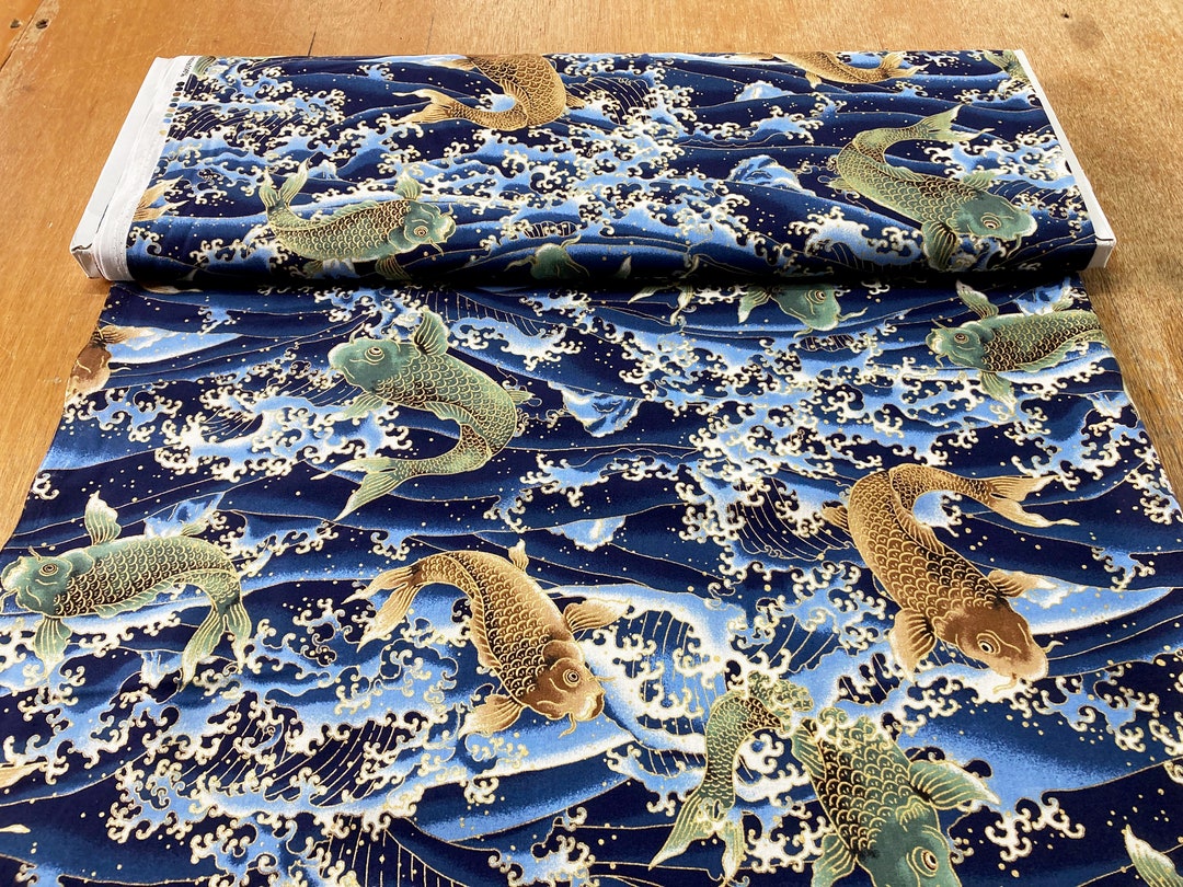 Cosmo Textile Company Sakana Koi in Blue 100% Cotton Japanese Made ...