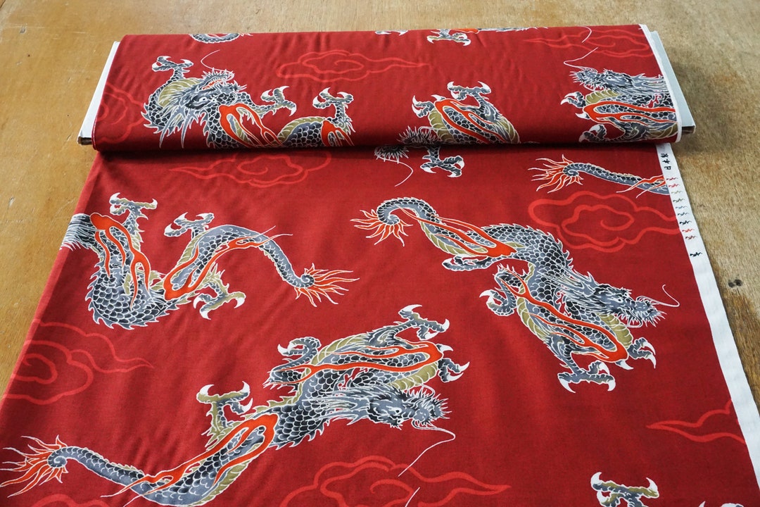 Cosmo Textile Company Dragons on Red 100% Cotton Japanese Made Fabric ...