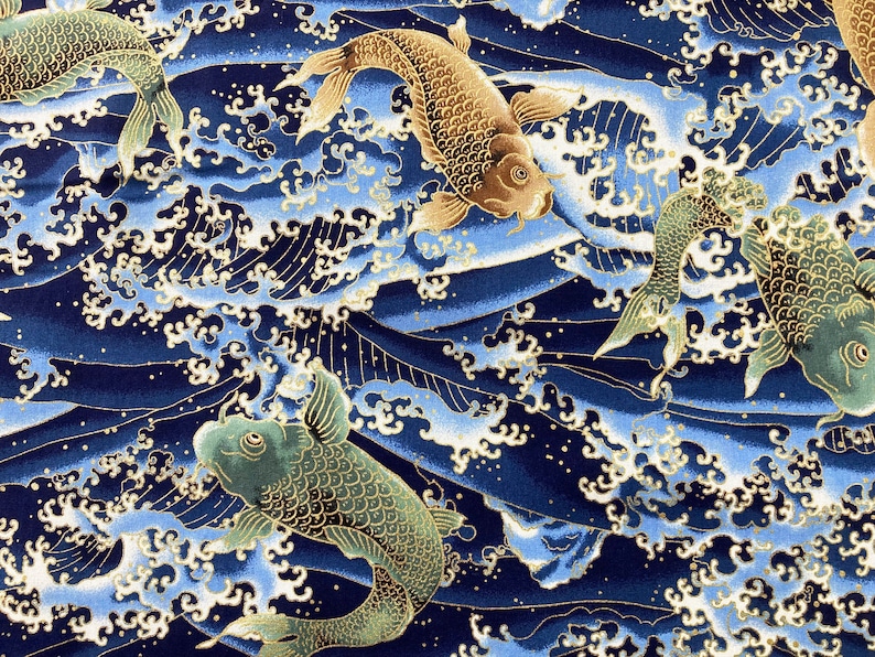 Cosmo Textile Company Sakana Koi in Blue 100% Cotton Japanese Made ...